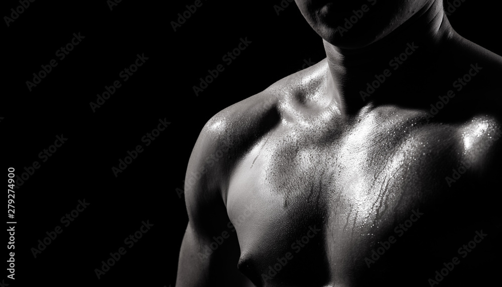 Asian Big Muscle Fitness Man exercise show arms, bicep, chest with ...