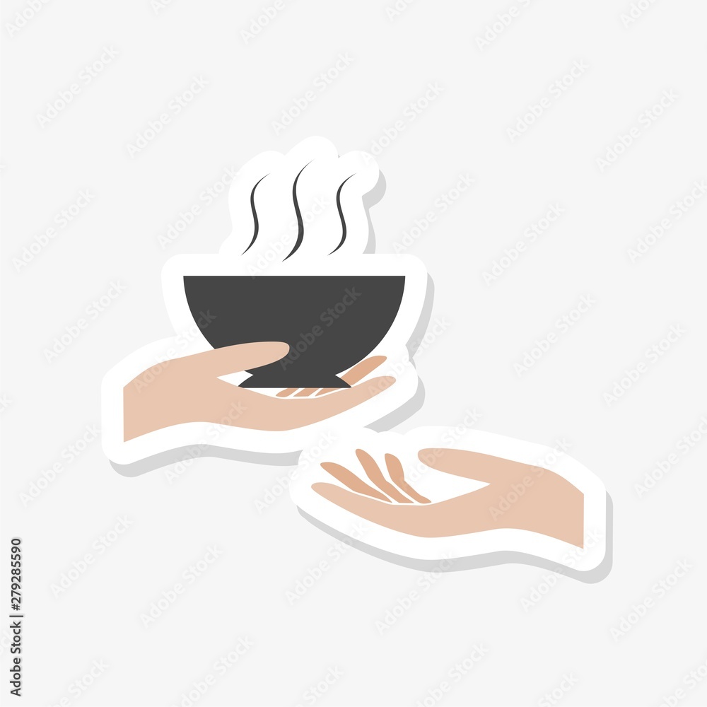Food sharing sticker emblem feeding people, giving food for the poor ...