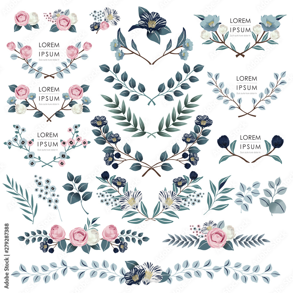 Vector illustration of floral borders collection. A set of beautiful ...