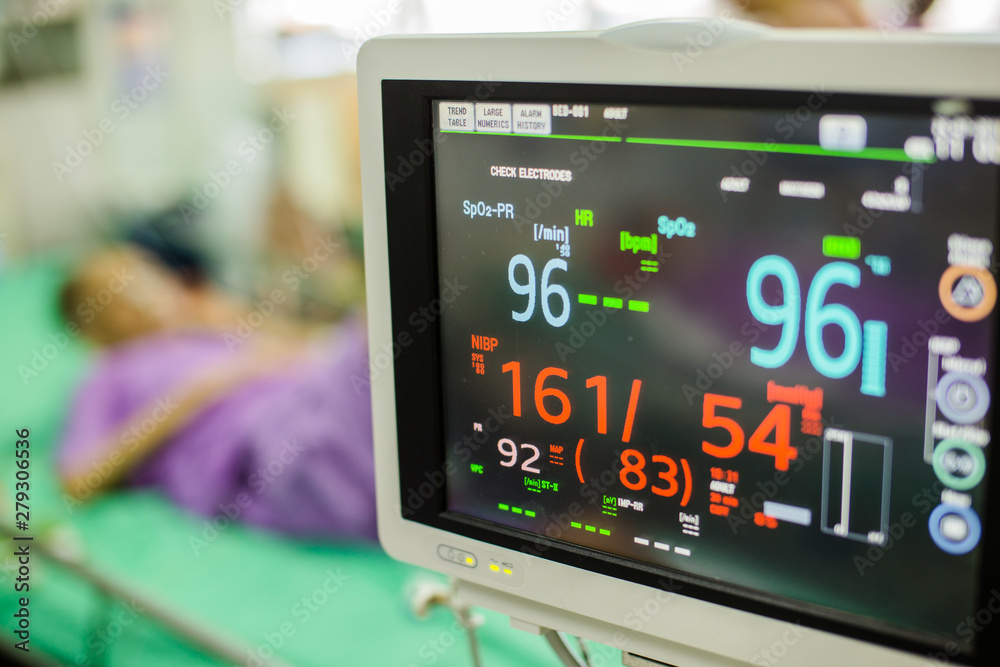 Modern vital signs monitor display at ICU in hospital. ภาพถ่ายสต็อก ...
