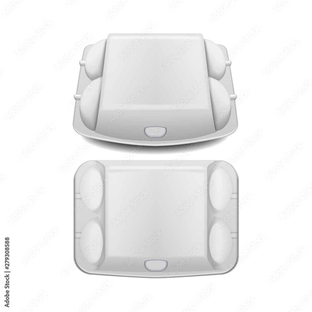 Box tray for eggs mock up vector template, white empty clamshell ...