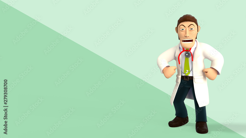 Young angry cartoon 3d doctor screaming and showing his muscles, in ...