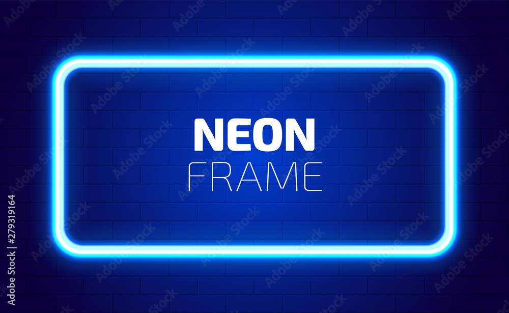 Realistic 3d neon frame on brick wall background. 80s Style lamp ...