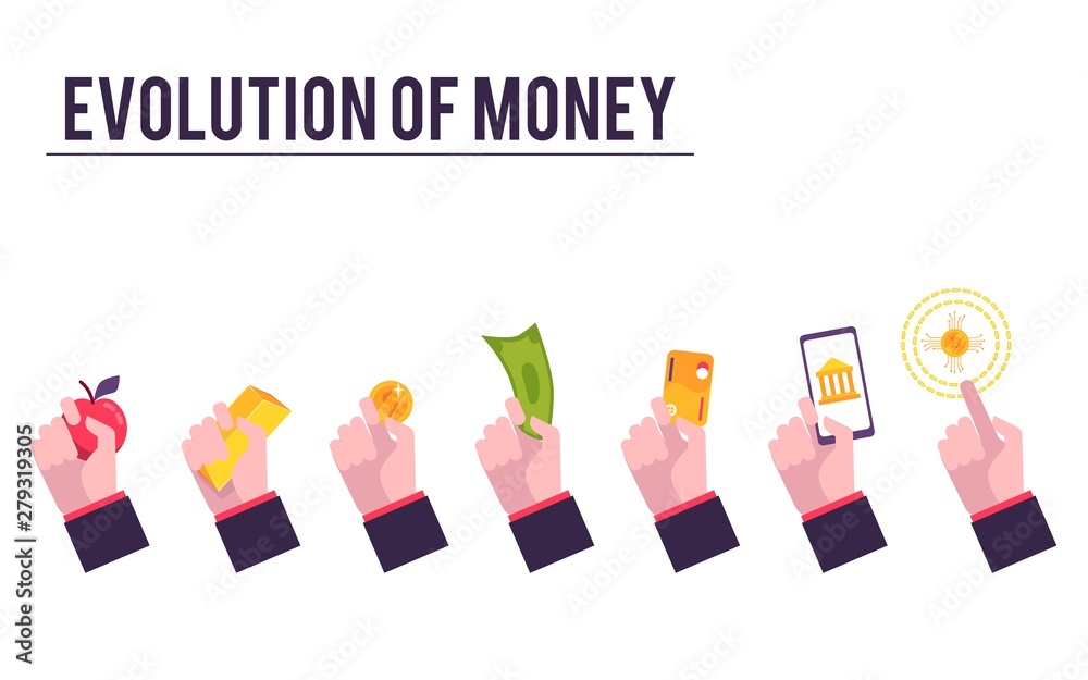 Stages of financial system and evolution of money. Stock Vector | Adobe ...