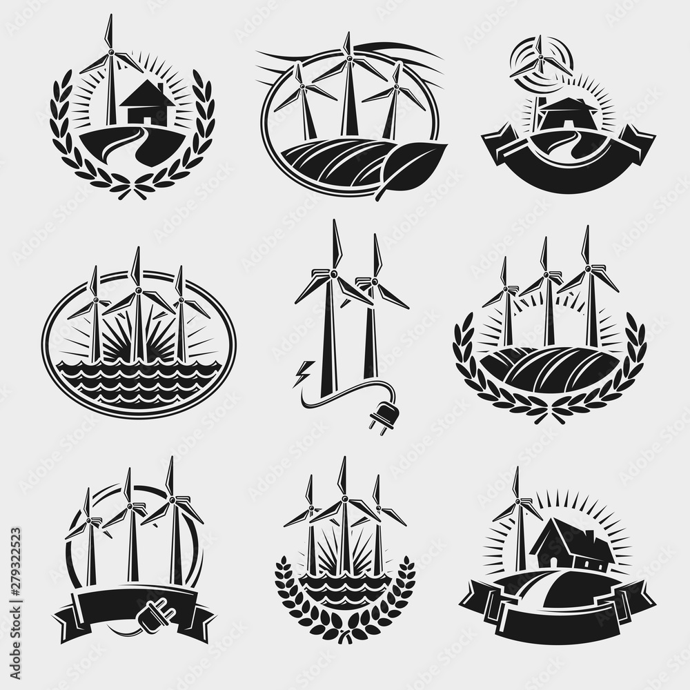 Windmill labels and elements set. Collection icon windmill. Vector ...