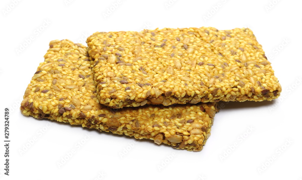 Protein, multi seeds bar with sesame and turmeric, isolated on white ...
