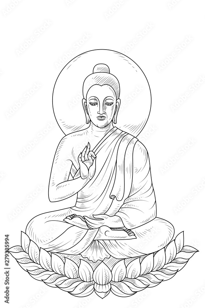 Hand drawn Buddha drawing art line style Stock Vector | Adobe Stock