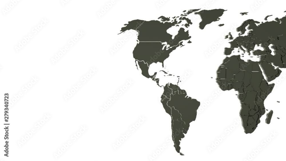 Loopable 3d animation of a black world map on white background ...
