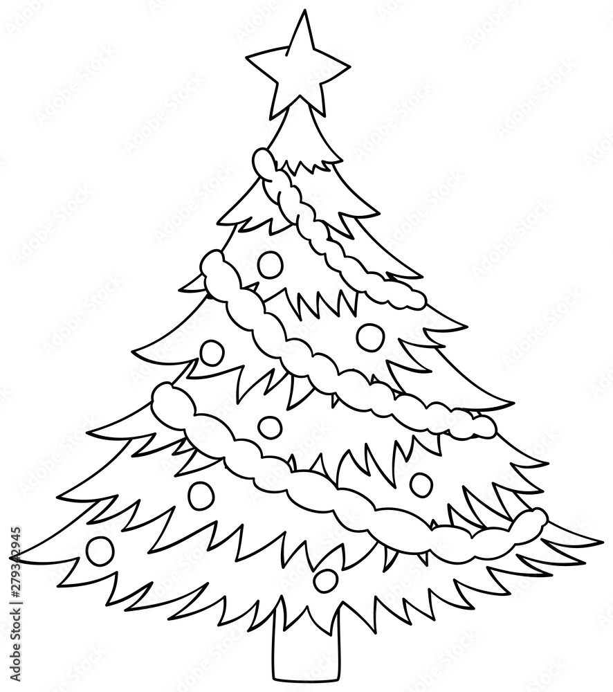Cristmas tree outline vector illustration. Coloring book for children ...