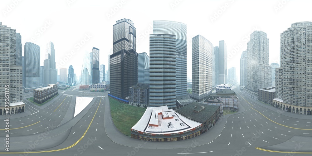 Panorama of the city. Environment map. HDRI map. equidistant projection ...