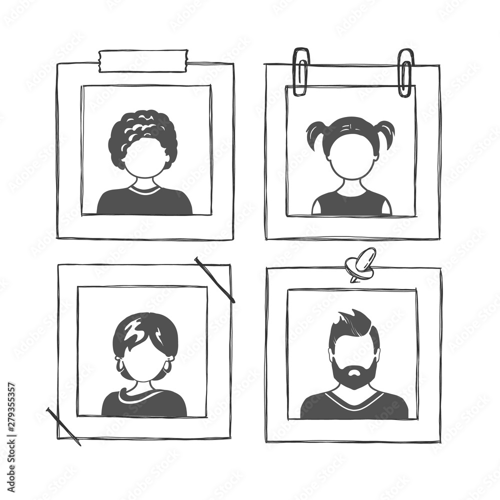 Set of avatar or user icons insert in photo frame. Vector illustration ...