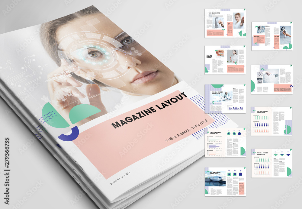 Futuristic Magazine Layout with Geometric Graphic Elements Stock ...