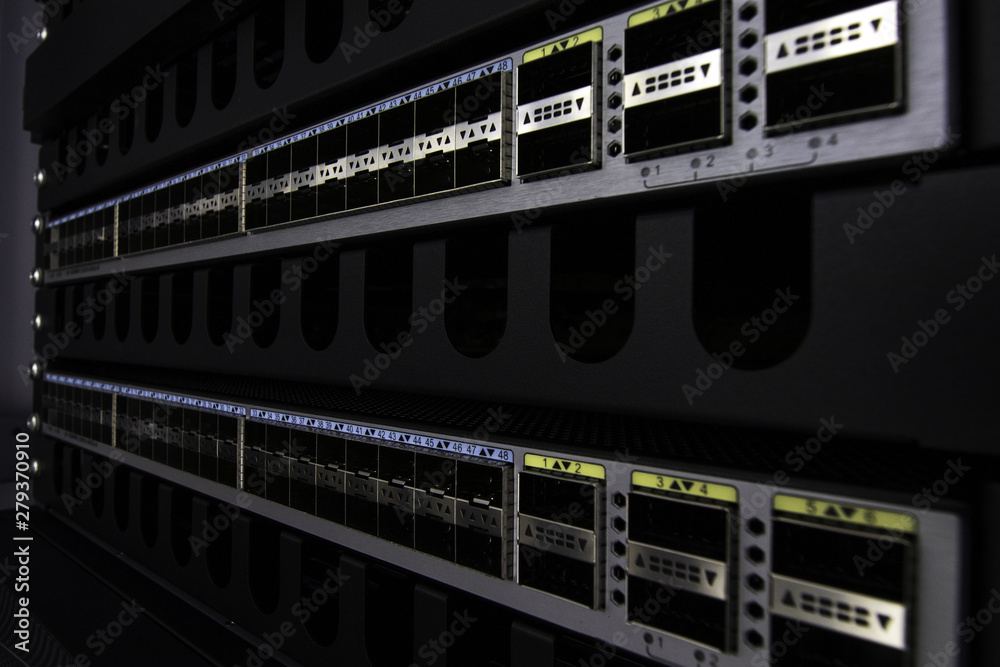 Modern network switch speed 10/25 and 40/100 Gigabit Ethernet ports ...