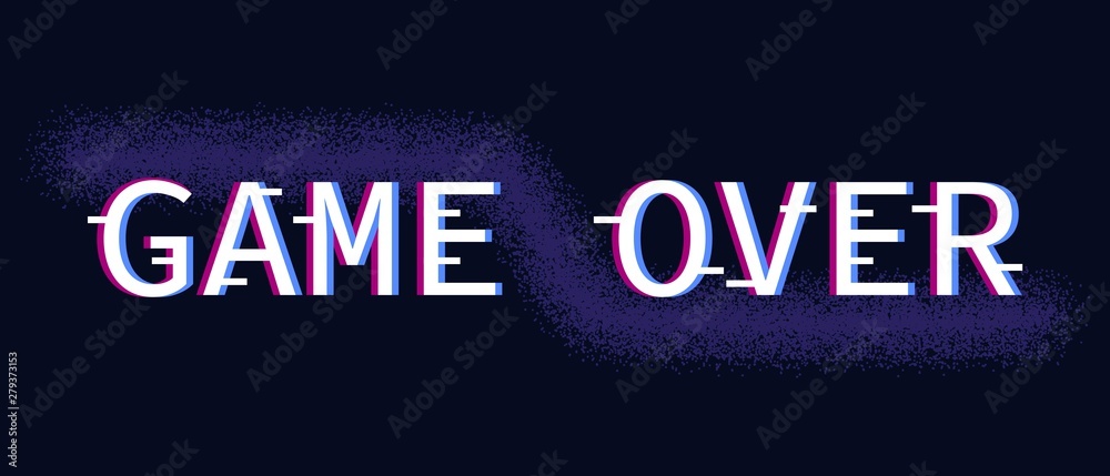 Game over. Games screen glitch, computer video gaming phrase and ...