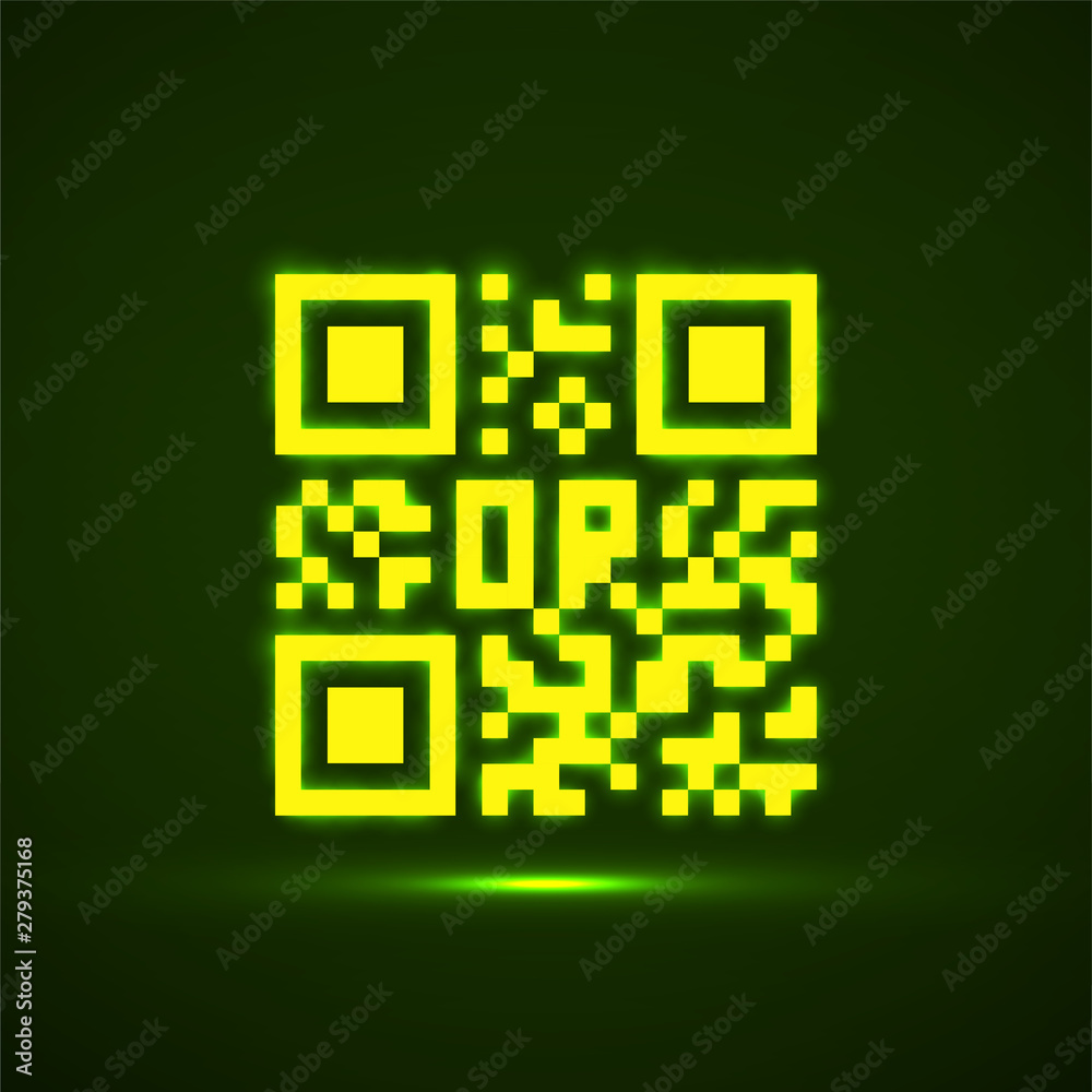 Qr code neon icon. Glowing logo, barcode identification. Vector Stock ...