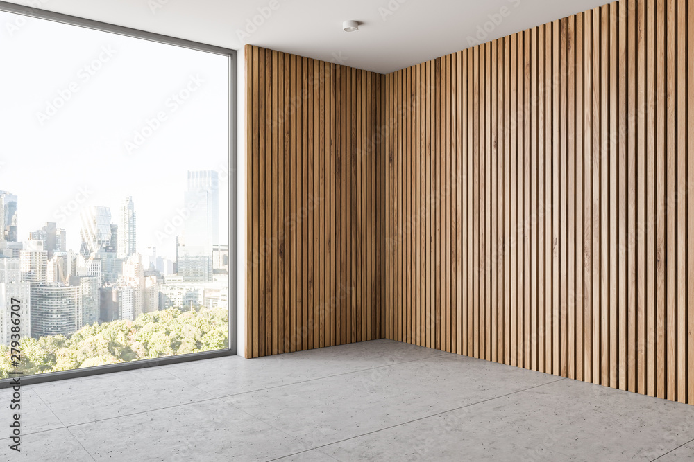 Empty wooden wall room corner Stock Photo | Adobe Stock