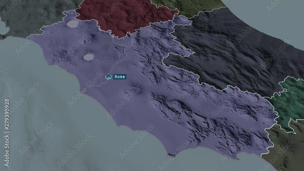 Lazio - region of Italy with its capital zoomed on the administrative ...
