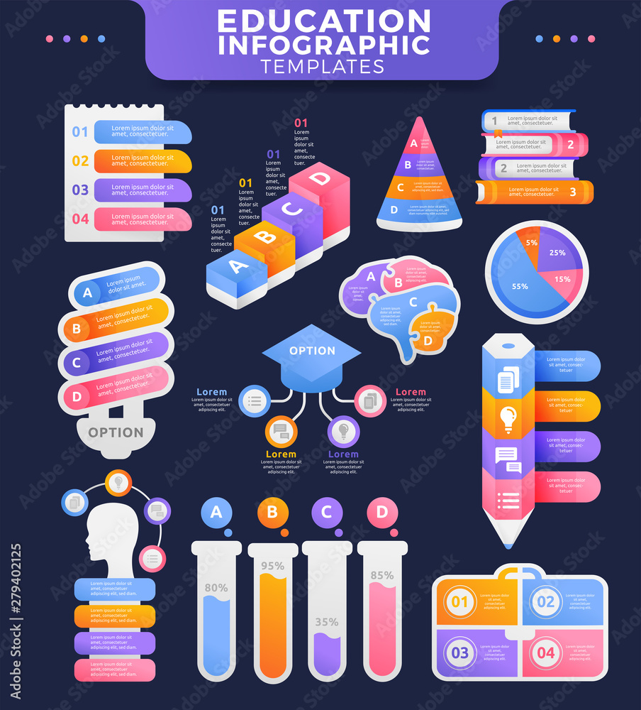 Education Infographic Templates. Colorful Infographic templates. School ...