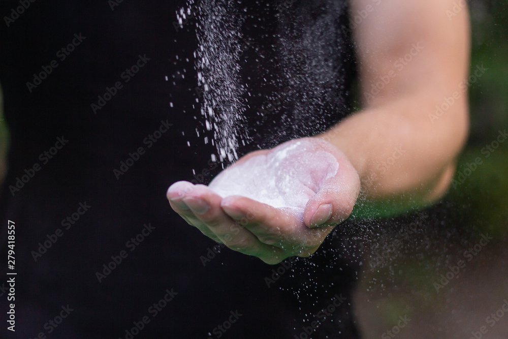 sport hands talc powder muscular talcum gym Stock Photo | Adobe Stock