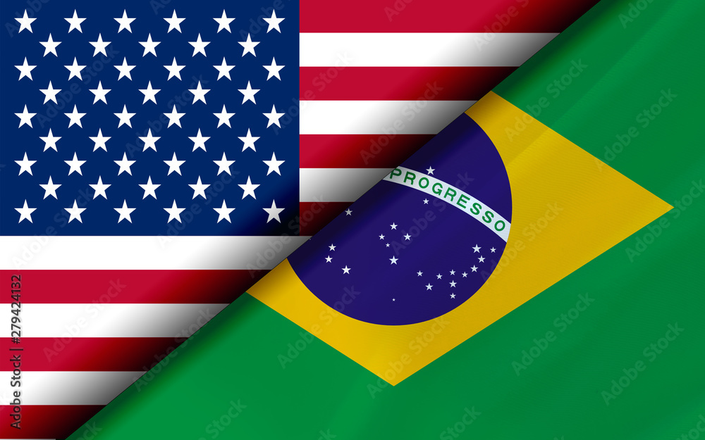 Flags of the USA and Brazil divided diagonally Stock Illustration ...