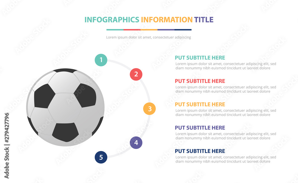 soccer football ball infographic template concept with five points list ...
