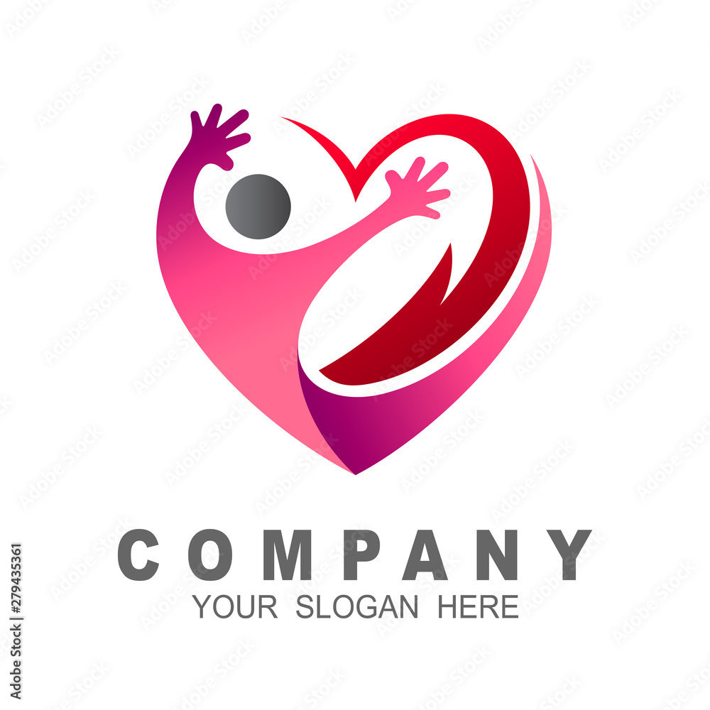 People care logo, we care logo, people with love logo vector, caring ...