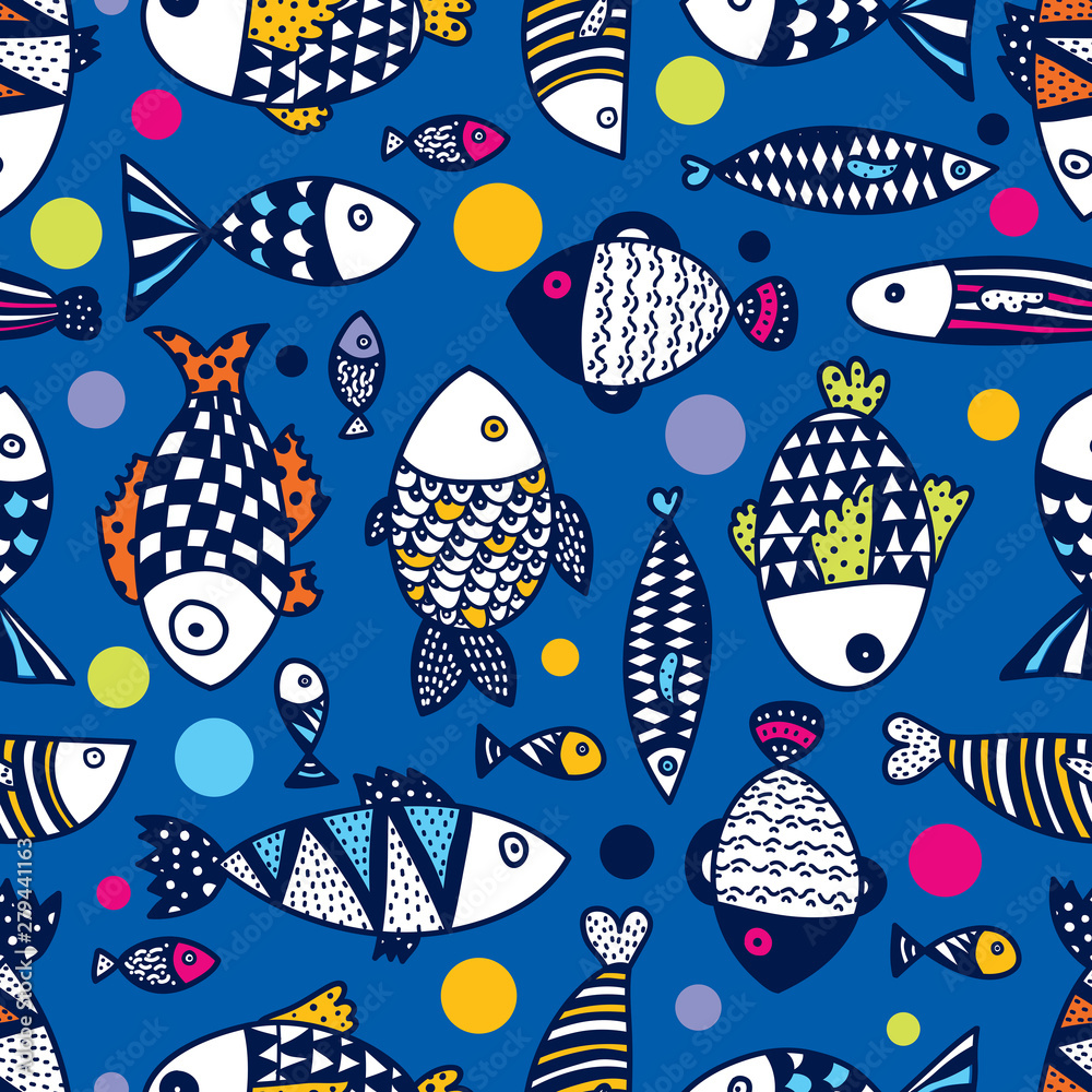 Cute fish. Kids line background. Seamless pattern. Can be used in ...