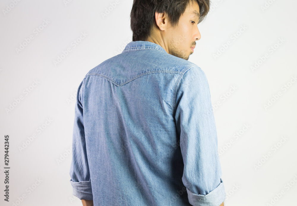 Portrait Man in Jeans Shirt or Denim Shirt Fashion in Back View Stock ...
