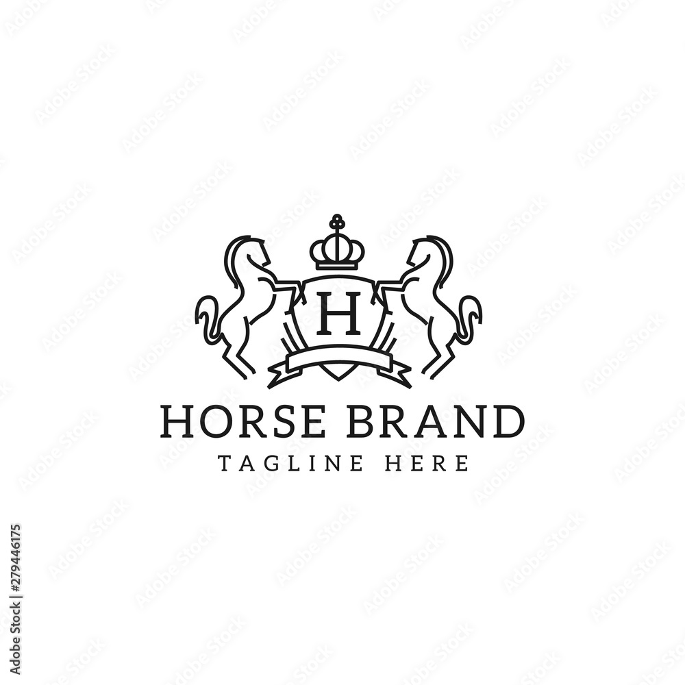 Retro Golden Crest With Shield And Two Horses Can Be Used As Logo retro-golden-crest-with-shield-and-two-horses-can-be-used-as-logo