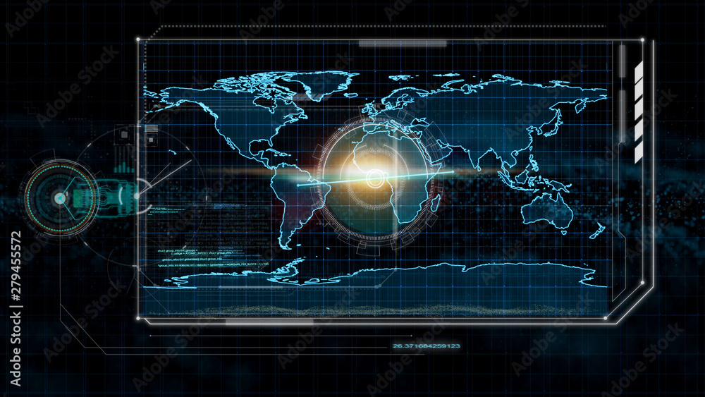 futuristic technology, hologram technology and hi tech monitor on black ...