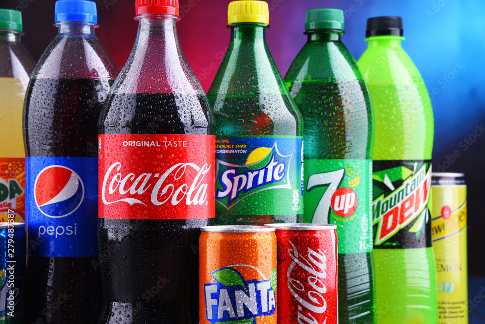 Bottles of global soft drink brands Stock Photo | Adobe Stock