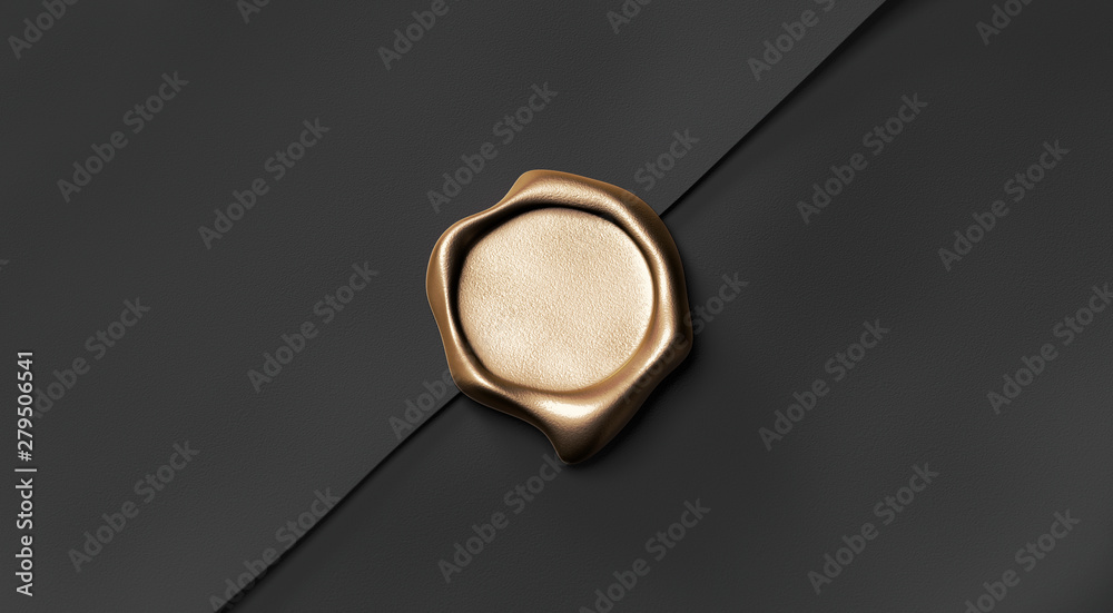 Blank gold wax stamp on paper envelope mockup, top view, 3d rendering ...