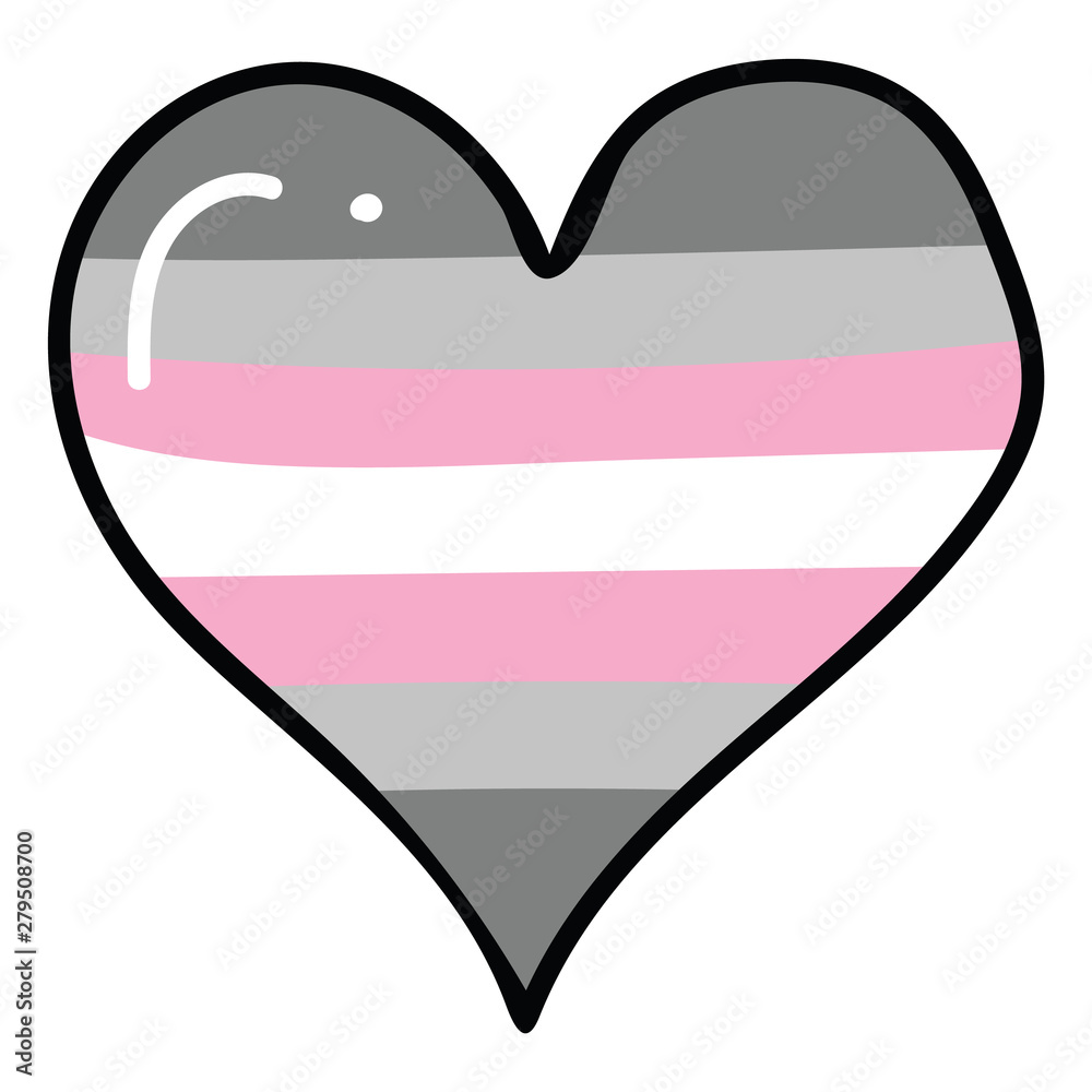 Cute demi girl heart cartoon vector illustration motif set. LGBTQ ...