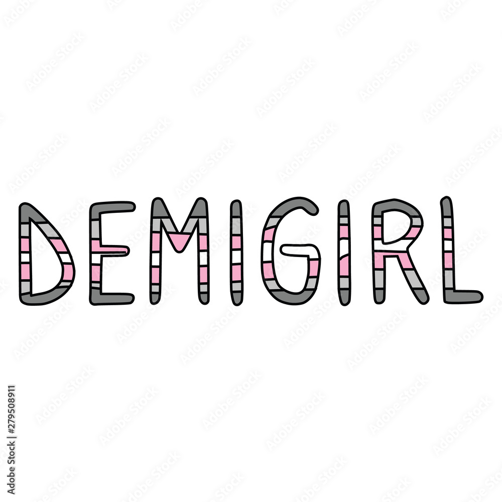 Cute demi girl typography cartoon vector illustration motif set. Hand ...