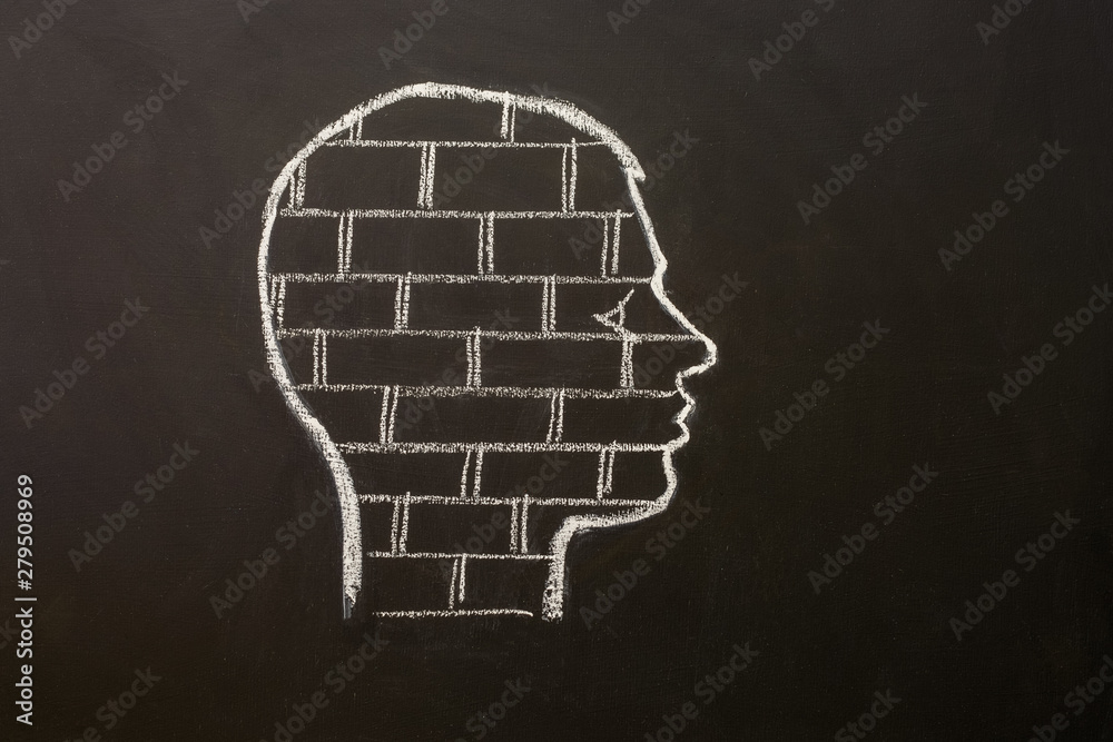 Human head with brick wall. Mental block. Symbolized with a brick wall ...
