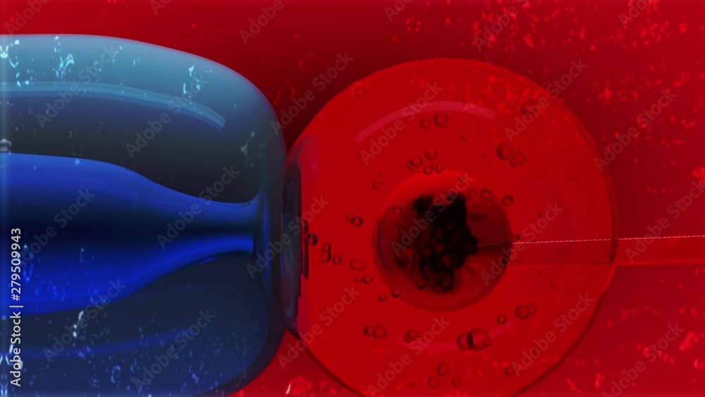 Microscopic view of drug delivery into cell, needle puncture of cell ...