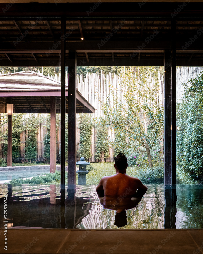 Onsen Spa, japanese onsen bath in Thailand , young men in Onsen bath ...