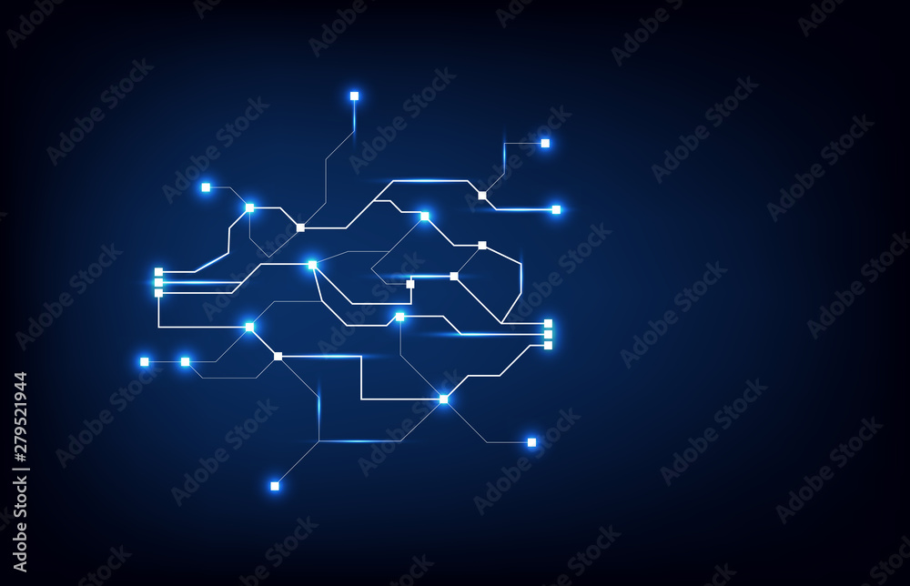 abstract lines and nodes electronic circuit technology background blue ...