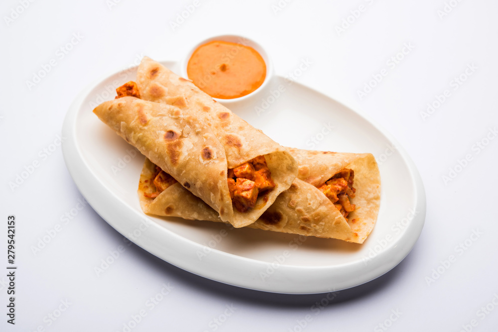 Peri peri paneer chapati frankie/wrap/roll, selective focus Stock Photo ...