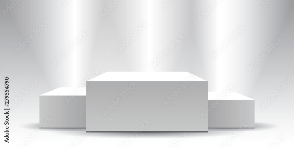 White winners podium with spotlights. Pedestal without numbers. Vector ...