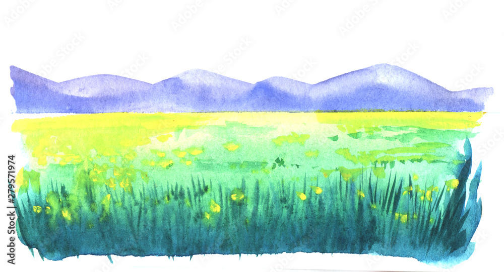 Abstract watercolor hand drawn landscape on paper texture. Brush stroke ...