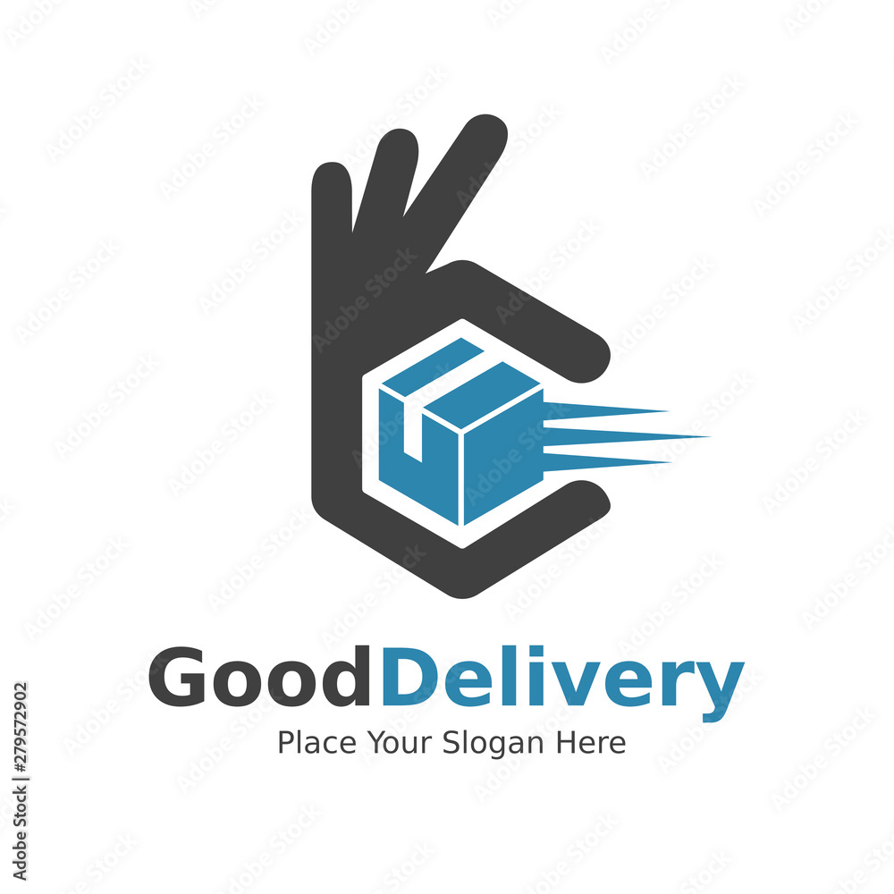 Good delivery with box and hand Ok symbol. This logo is suitable for ...