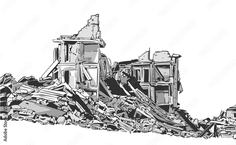 Illustration of collapsed building due to earthquake, natural disaster ...
