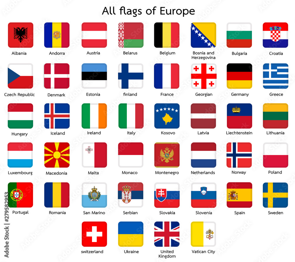 All flags of Europe button square Stock Vector | Adobe Stock