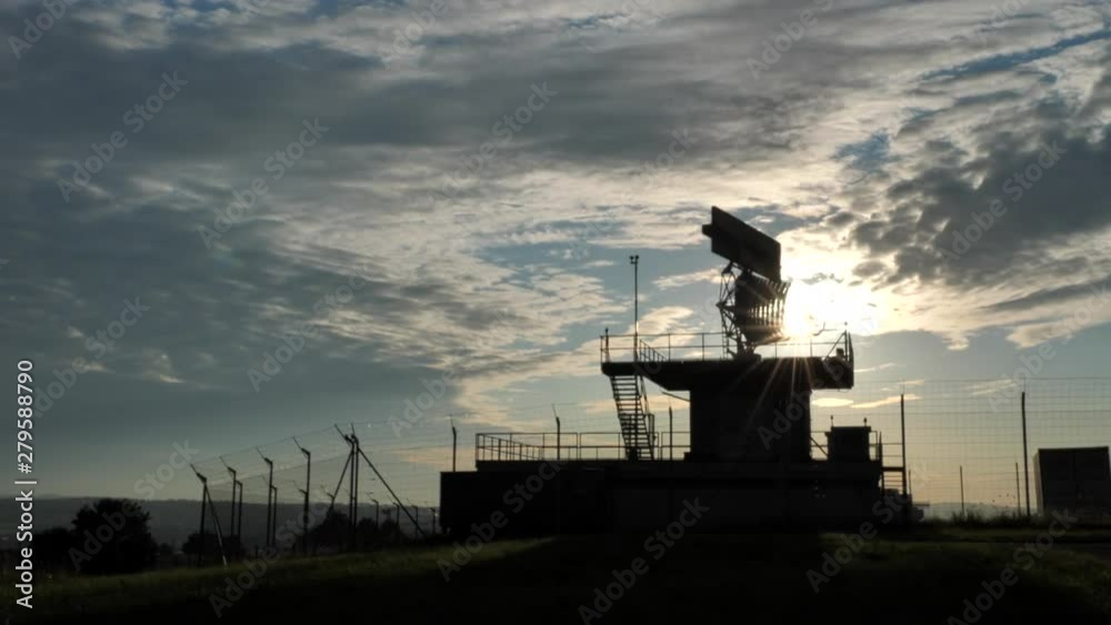 Silhouetted view of an all-around antenna for air defense and tracking ...