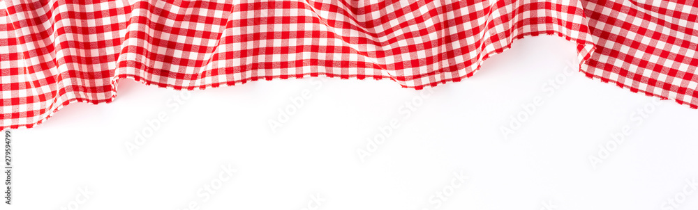 Red checkered tablecloth isolated on white background. Banner Stock ...