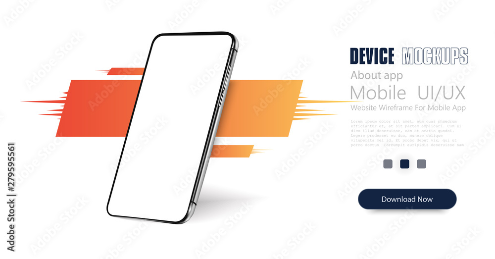 Smartphone frame less blank screen, rotated position. 3d isometric ...