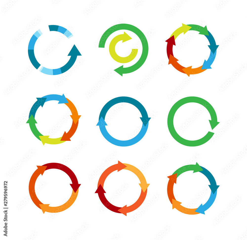Multicolored arrows in circular motion. Arrow combinations. Rotation ...