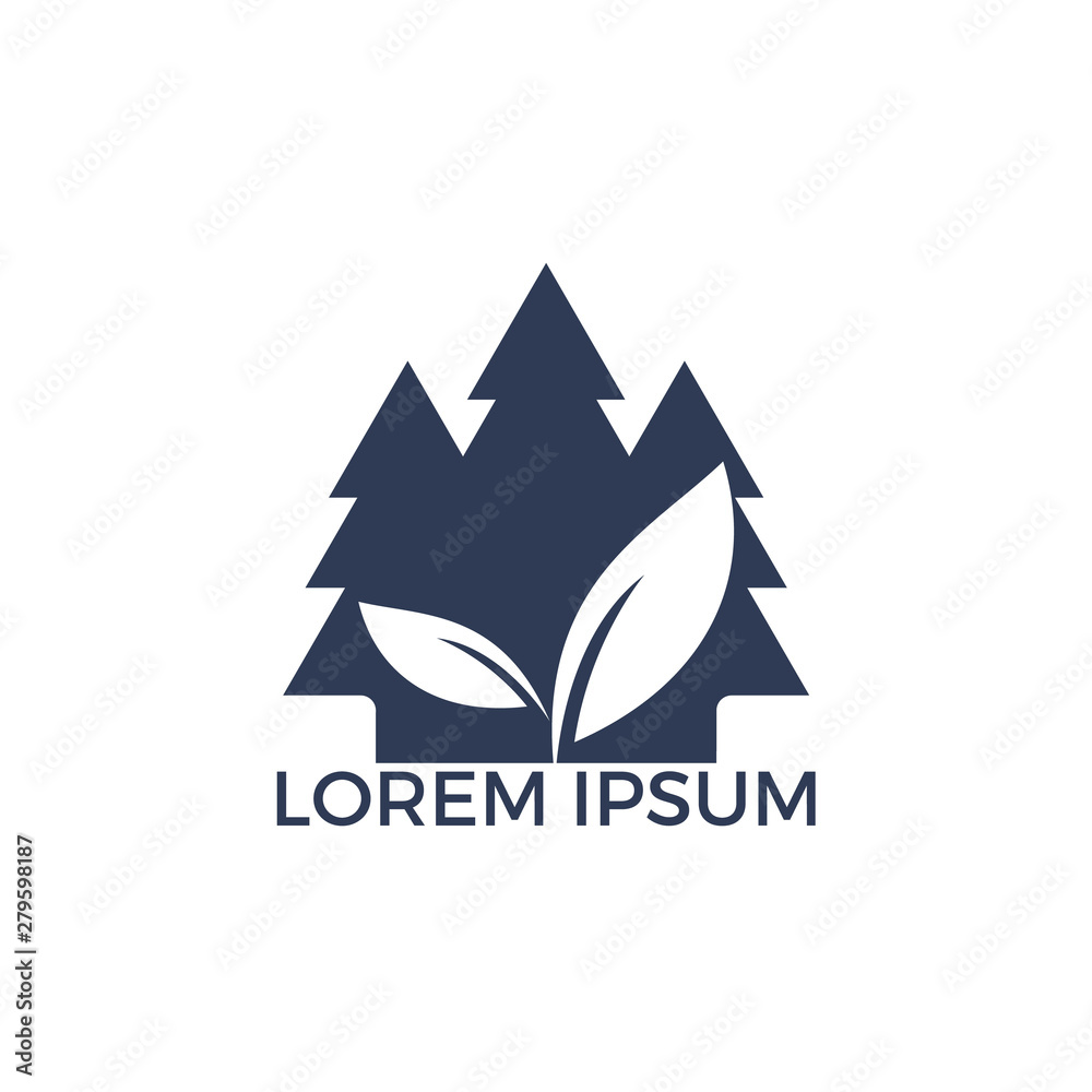 Pine tree and leaf logo design. Creative pine tree and leaves ...