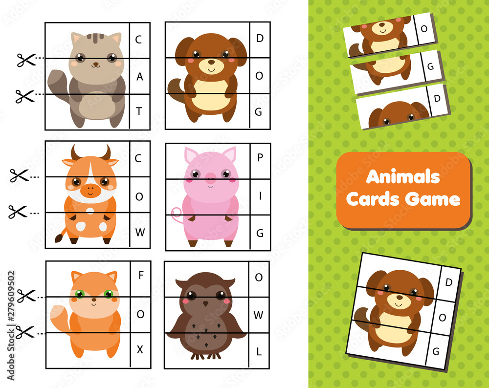 animals flash cards. Words and vocabulary educational children game ...